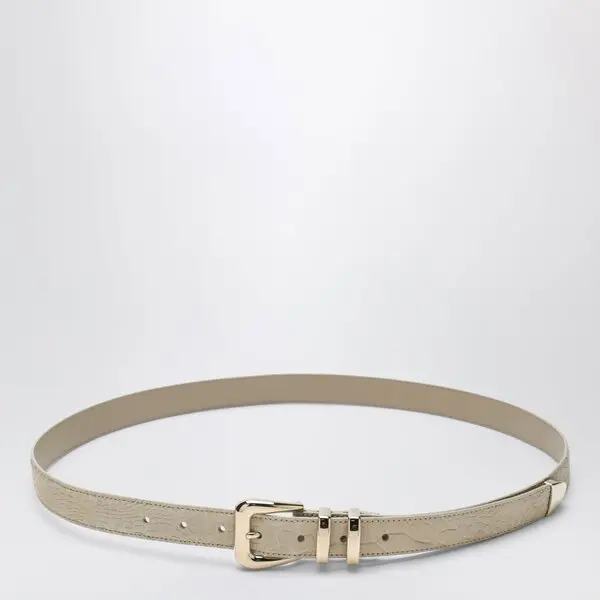 Brunello Cucinelli Alligator Leather Belt With Silver-tone Buckle - Beige