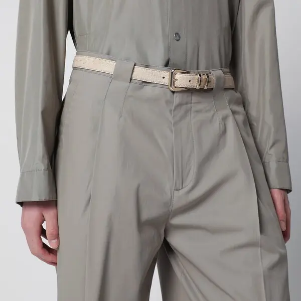 Brunello Cucinelli Alligator Leather Belt With Silver-tone Buckle - Beige