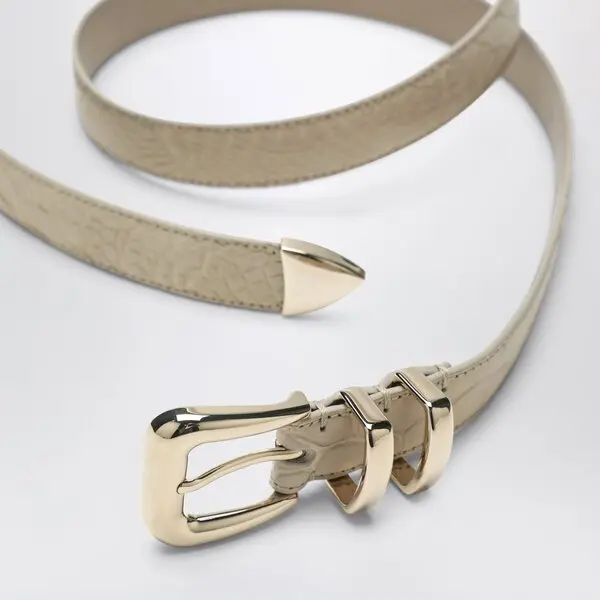 Brunello Cucinelli Alligator Leather Belt With Silver-tone Buckle - Beige