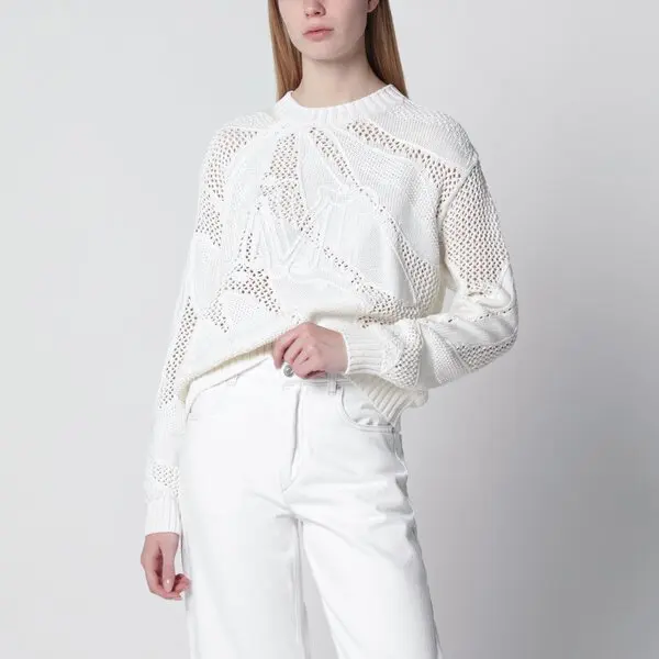Max Mara Embroidered Cotton Crewneck Sweater - White