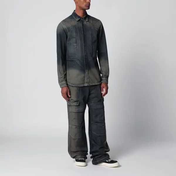 Rick Owens Fogpocket Shirt In Grey Degradé Denim