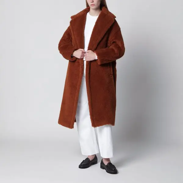 Max Mara Teddy Bear Icon Coat In Brown Alpaca And Wool - White