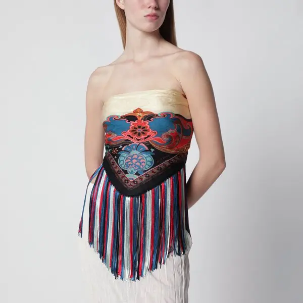 Etro Silk Jacquard Scarf With Fringes - Light Blue