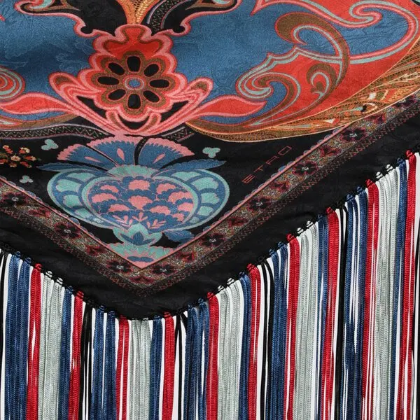 Etro Silk Jacquard Scarf With Fringes - Light Blue