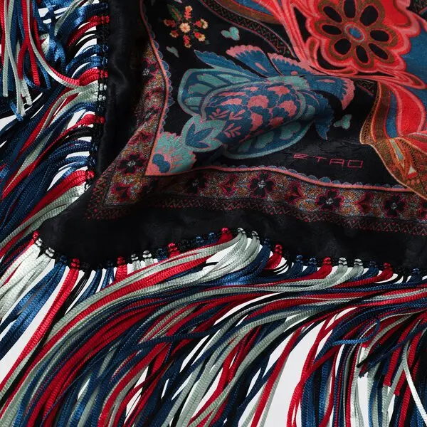 Etro Silk Jacquard Scarf With Fringes - Light Blue