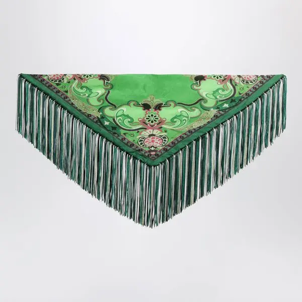 Etro Silk Jacquard Scarf With Fringes - Green