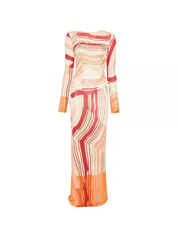 Raquel Diniz Abstract-print Open-back Maxi Dress - Neutrals