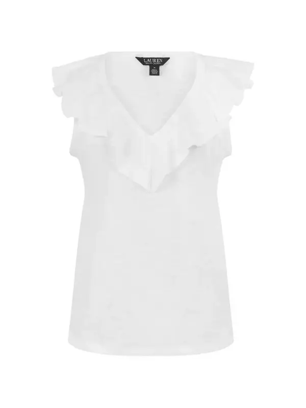Ralph Lauren Ruffled V-neck T-shirt - White