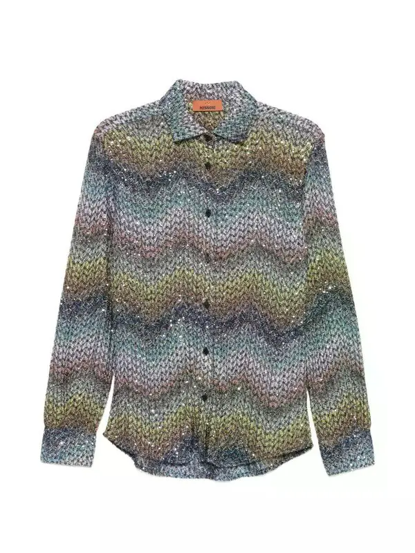 Missoni Zigzag-pattern Sequined Shirt - Blue