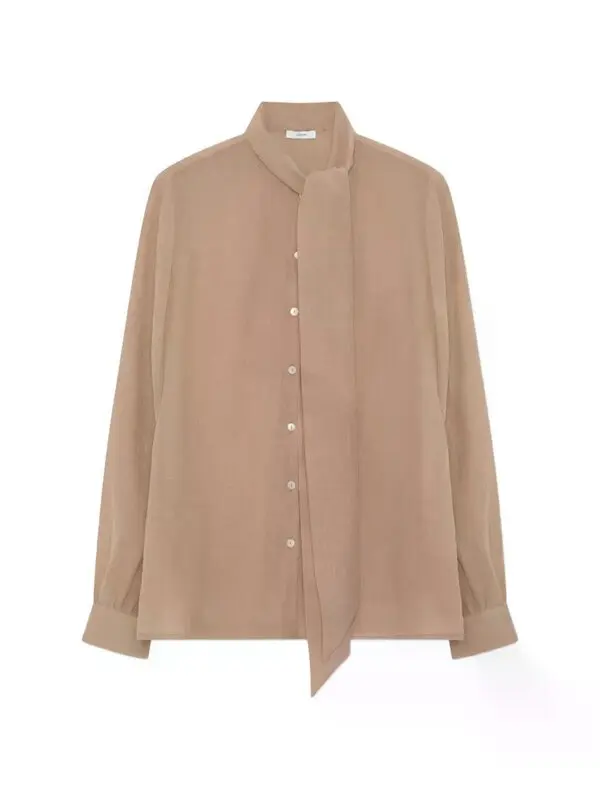 LARDINI Neck-bow Creponne Blouse - Neutrals