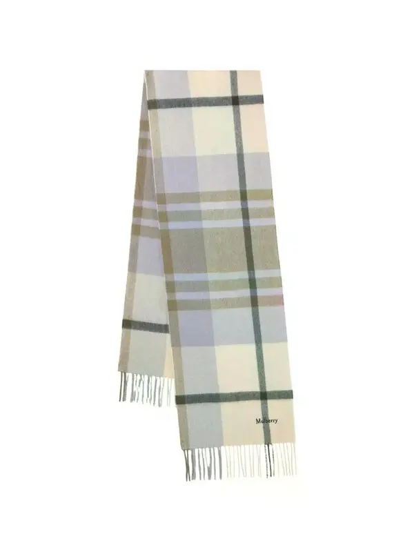 Mulberry Check-pattern Fringed-details Merino Wool Scarf - Neutrals