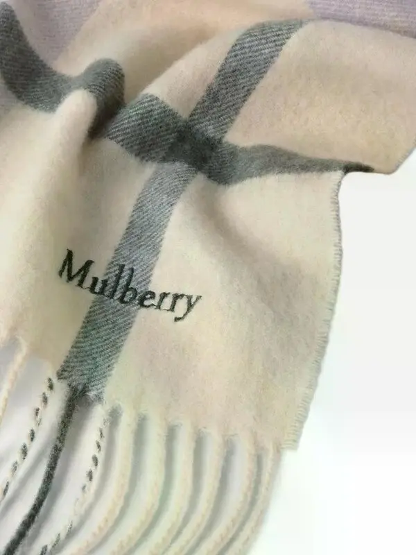 Mulberry Check-pattern Fringed-details Merino Wool Scarf - Neutrals
