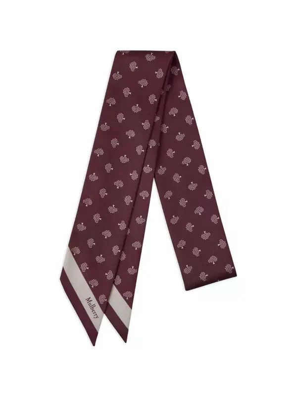 Mulberry Skinny Tree-prints Scarf - Red
