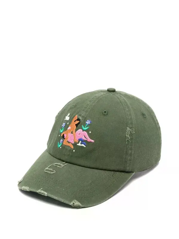 CARNE BOLLENTE Bunnies In Bloom Distressed-effect Cap - Green