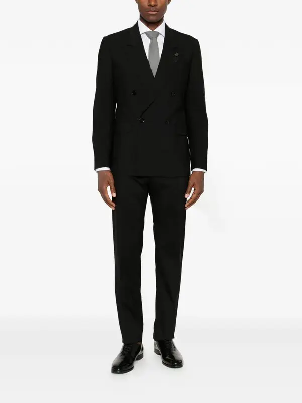 LARDINI Double-breasted Peak-lapel Blazer - Black