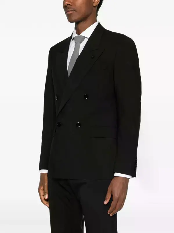 LARDINI Double-breasted Peak-lapel Blazer - Black