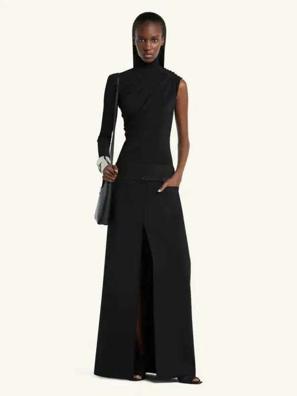 COURREGES Long Wool Skirt With Belt - Black