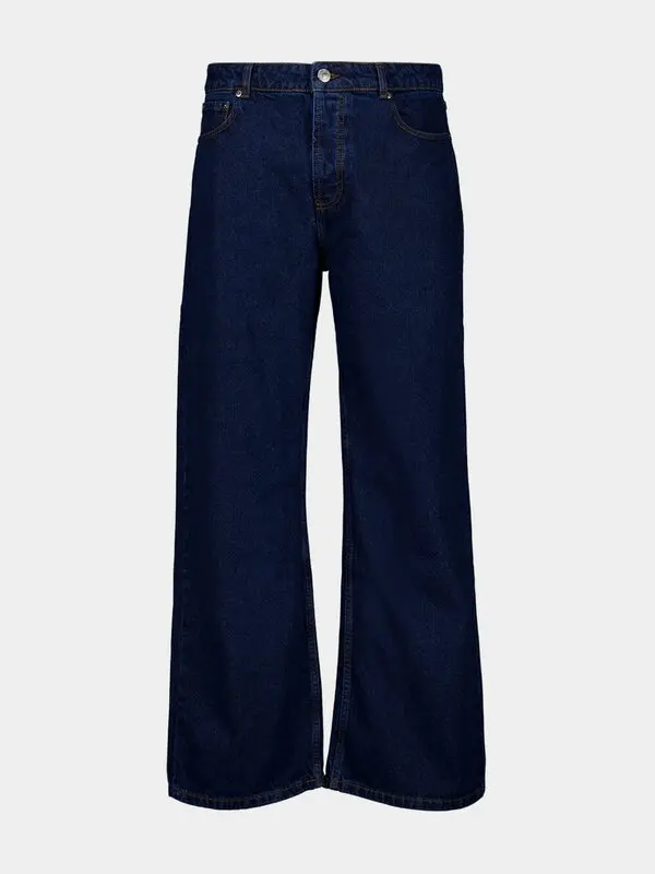 Ami Large Fit Raw Denim Jeans - Blue