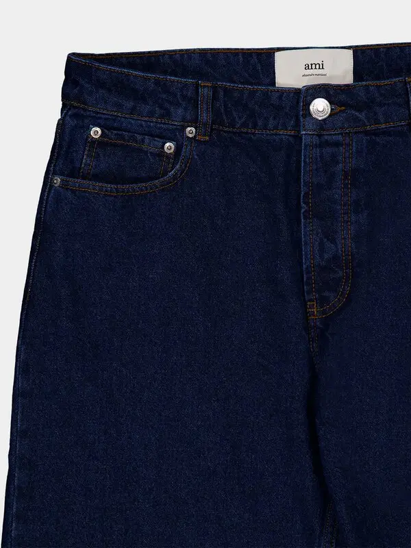 Ami Large Fit Raw Denim Jeans - Blue