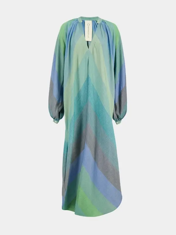 MARRAKSHI LIFE Stripe 52 Touareg Cotton V-neck Maxi Dress - Blue