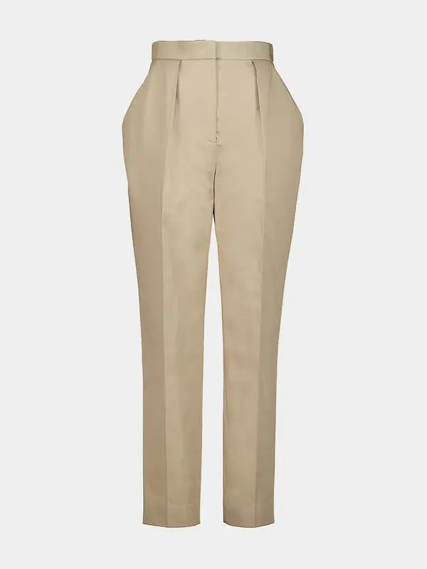 Balmain High-waisted Cotton Trousers - Beige