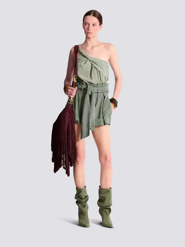 Balmain Draped One-shoulder Silk Crepe Top