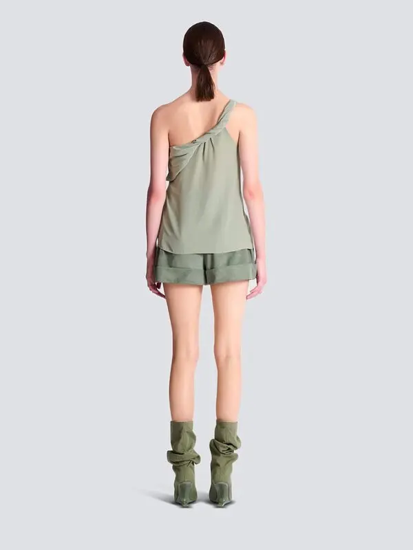 Balmain Draped One-shoulder Silk Crepe Top