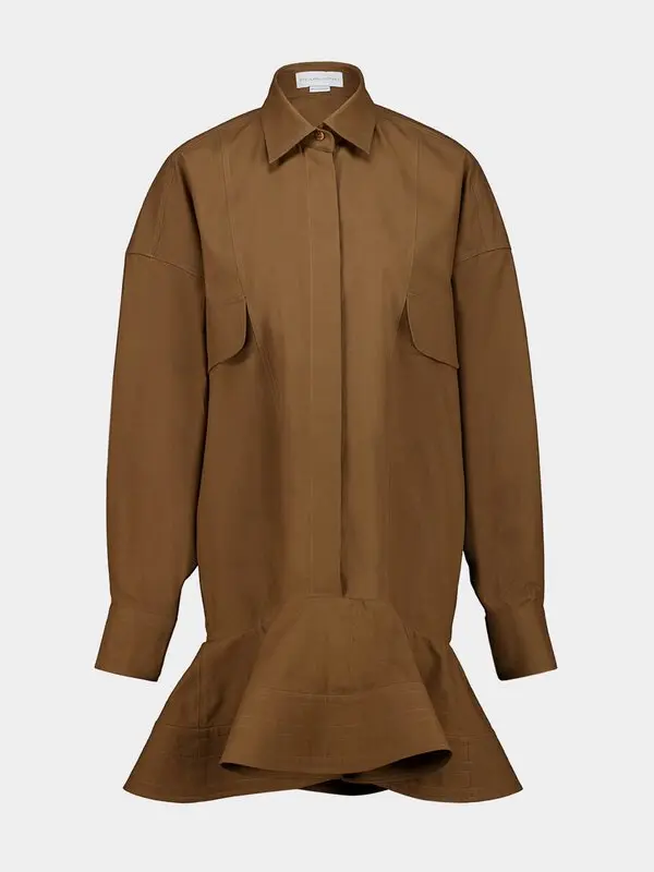 Stella McCartney Pecan Washed Cotton Peplum Shirt Dress - Brown