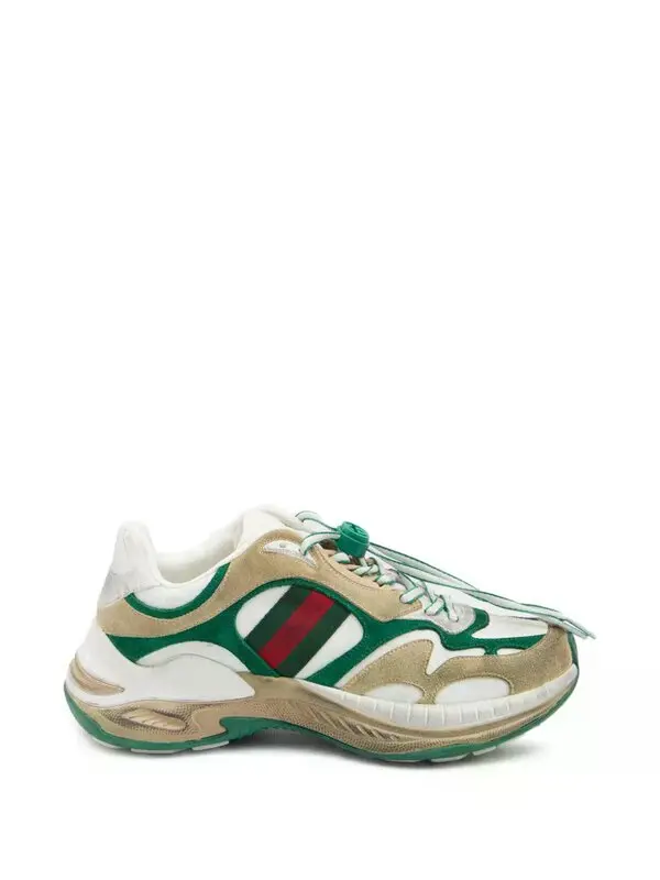 Gucci Drawstring Stripe Leather Sneakers - Neutrals