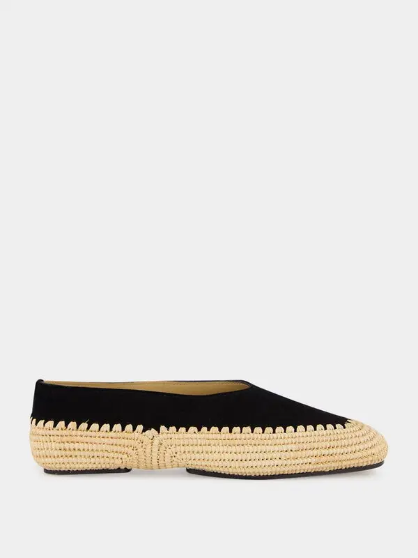Gabriela Hearst Suede And Raffia Flat Shoes - Black