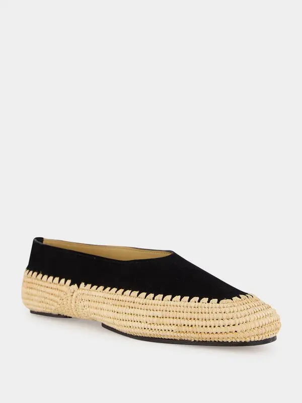 Gabriela Hearst Suede And Raffia Flat Shoes - Black