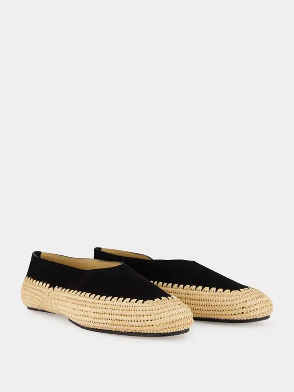 Gabriela Hearst Suede And Raffia Flat Shoes - Black