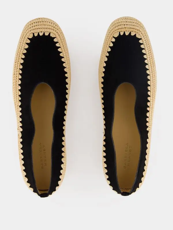 Gabriela Hearst Suede And Raffia Flat Shoes - Black
