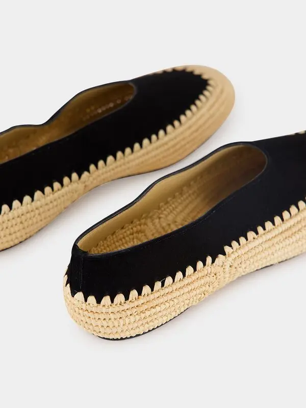 Gabriela Hearst Suede And Raffia Flat Shoes - Black