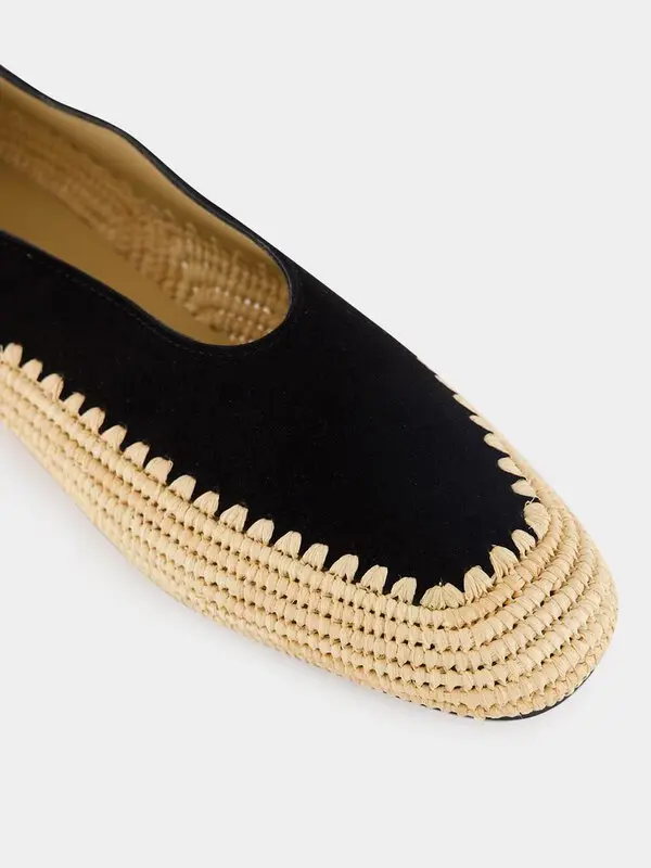 Gabriela Hearst Suede And Raffia Flat Shoes - Black
