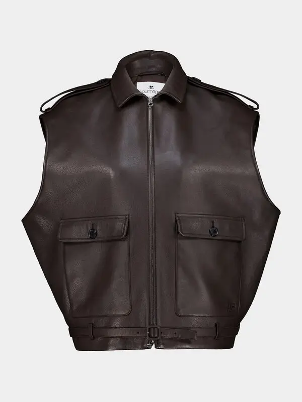 COURREGES Sleeveless Leather Jacket - Brown