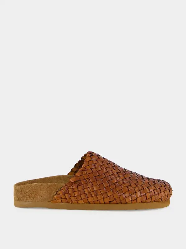 Dragon Diffusion Handwoven Footbed Leather Mules - Brown