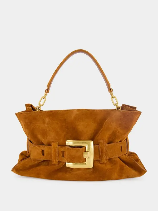 Balmain Anthem Medium Suede Leather Bag - Brown