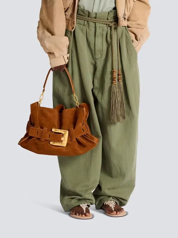 Balmain Anthem Medium Suede Leather Bag - Brown
