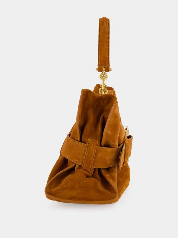 Balmain Anthem Medium Suede Leather Bag - Brown