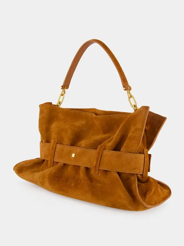 Balmain Anthem Medium Suede Leather Bag - Brown
