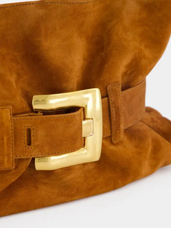 Balmain Anthem Medium Suede Leather Bag - Brown