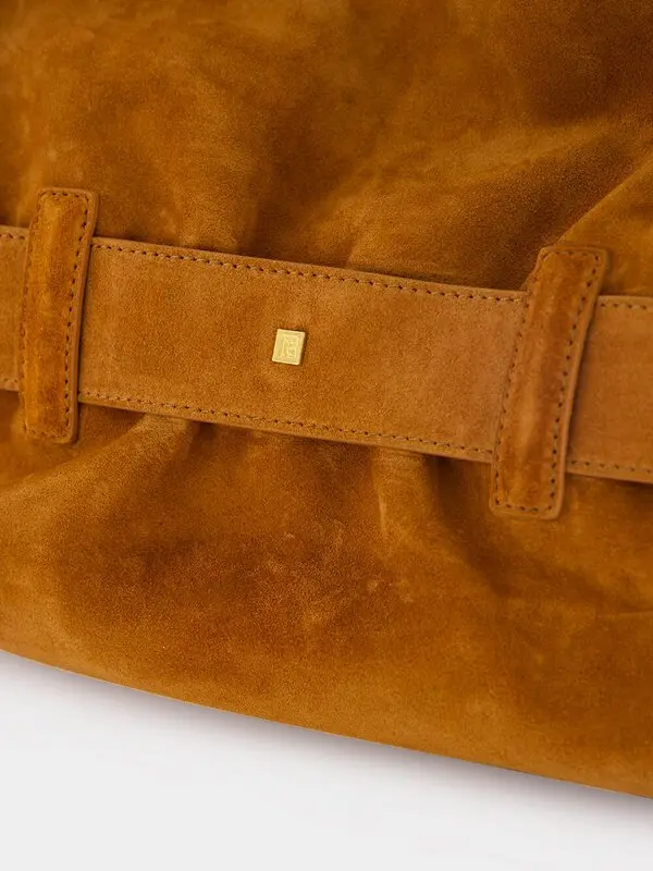 Balmain Anthem Medium Suede Leather Bag - Brown