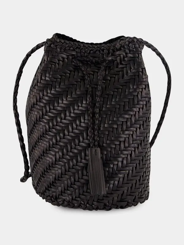 Dragon Diffusion Pompom Double Jump Hand-crocheted Bag - Black