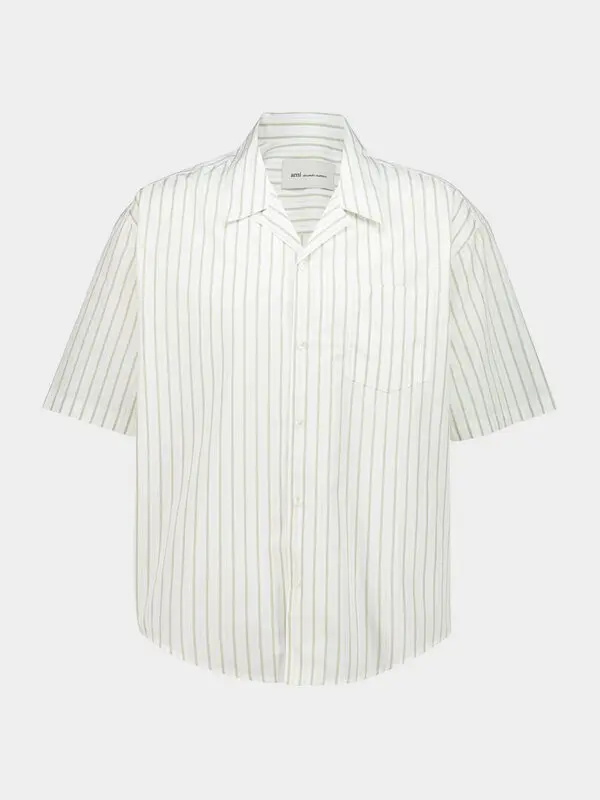 Ami Striped Cotton Boxy Embroidered De Coeur Shirt - White