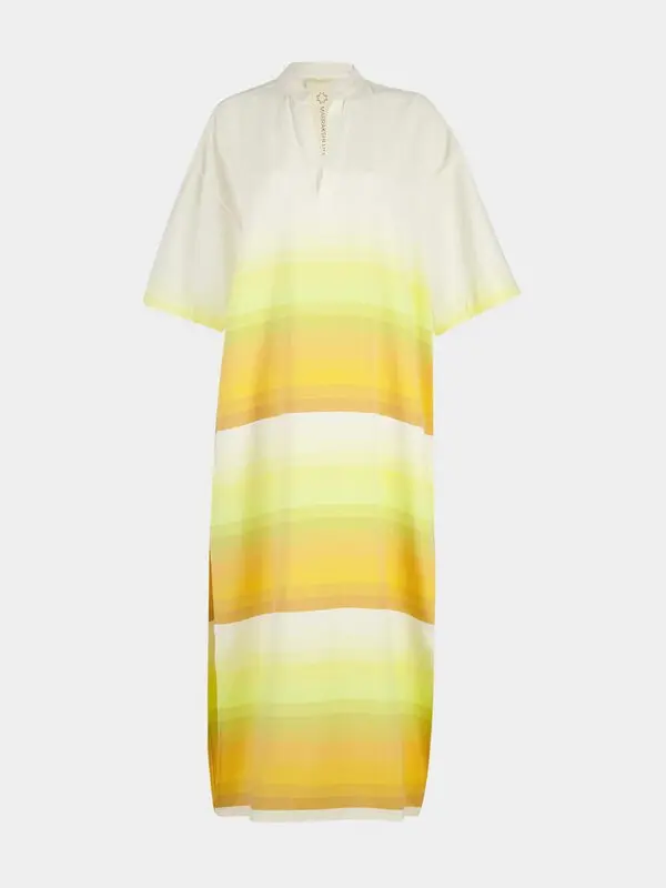 MARRAKSHI LIFE Stripe Cotton V-neck Midi Kaftan - Yellow