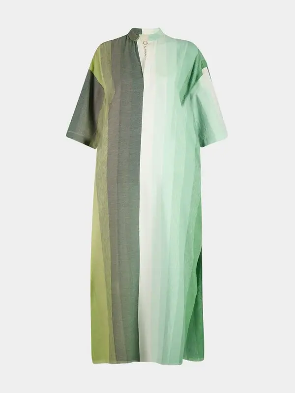MARRAKSHI LIFE Stripe 27 Maxi V-neck Cotton Kaftan - Green