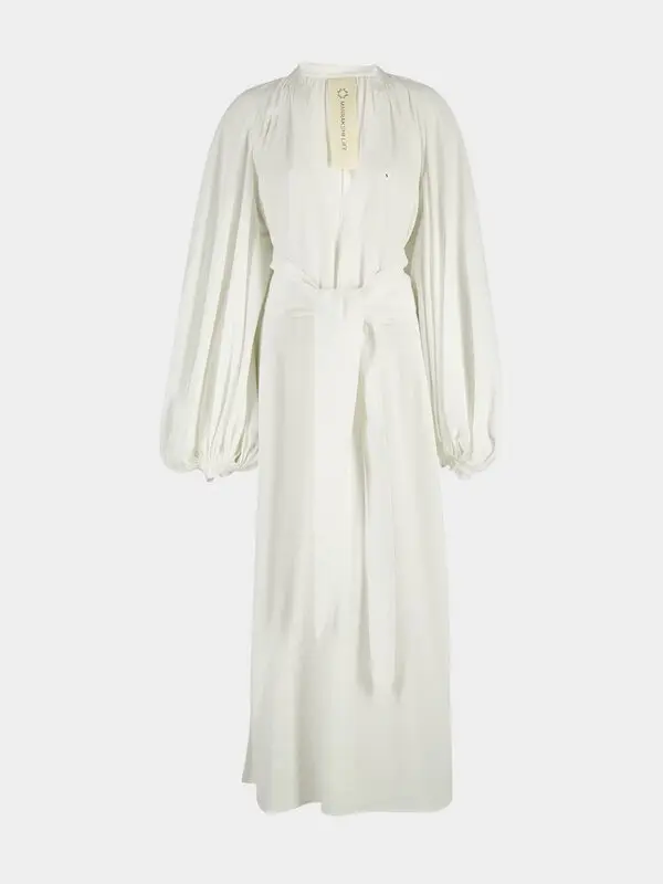 MARRAKSHI LIFE Solid Cotton V-neck Maxi Dress - White