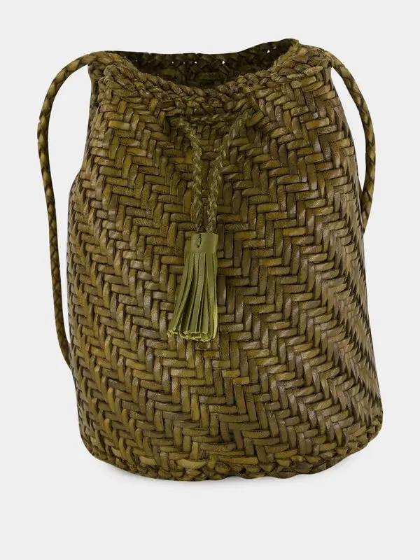 Dragon Diffusion Khaki Pompom Double Jump Hand-crocheted Bag - Green