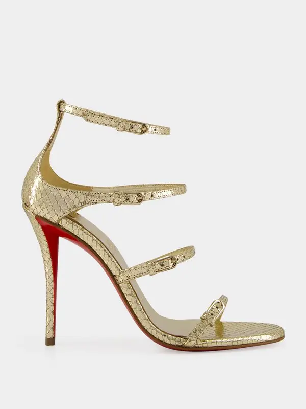 CHRISTIAN LOUBOUTIN Antique Millenium 100 Python Leather Sandals - Gold
